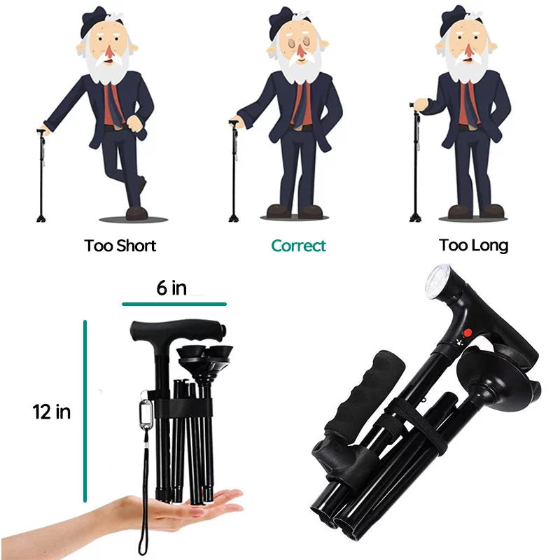 Multi-Functional Foldable LED Walking Cane — Wrapango